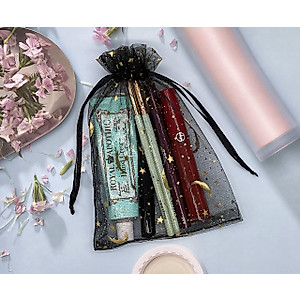 Jexila 100PCS Black Organza Bags 5''X7'' Moon Star Pattern Mesh Jewelry Gift Bags with Drawstring for Wedding Party Favor Small Candy Bags