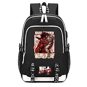 TIMMOR MAGIC Anime Baki Backpack with USB Charging Port, Schoolbags Bookbags.(Black4) One Size