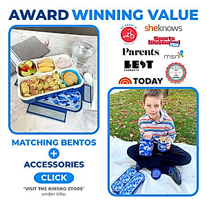 Thermos for Hot Food, Kids Lunch Insulated Stainless Steel Wide Mouth Jar, Boys Soup Container, Toddlers Day Care Pre-School, Leakproof Easy Grip Thermal Vacuum Seal 10 oz 300 ML Blue Orange Dinosaur