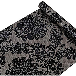 HOYOYO 17.8 x 118 Inches Shelf Liner Paper , Self-Adhesive Shelf Liner Dresser Drawer Paper Wall Sticker Home Decoration,Black Damask