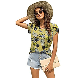NANYUAYA Womens Summer Tops 2023 V Neck Floral Print Casual Tees Petal Sleeve Tunics T Shirts