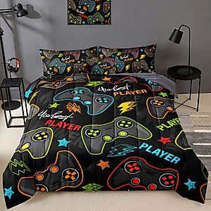 BDUCOK 6 Pieces Gamer Comforter Set for Boys Gaming Bedding Set Queen Size,Video Game Controller Comforter for Boys Kids Adult 3D Gamepad Microfiber Bedding Sets 6 Pieces Bed in A Bag Sets3011,Queen