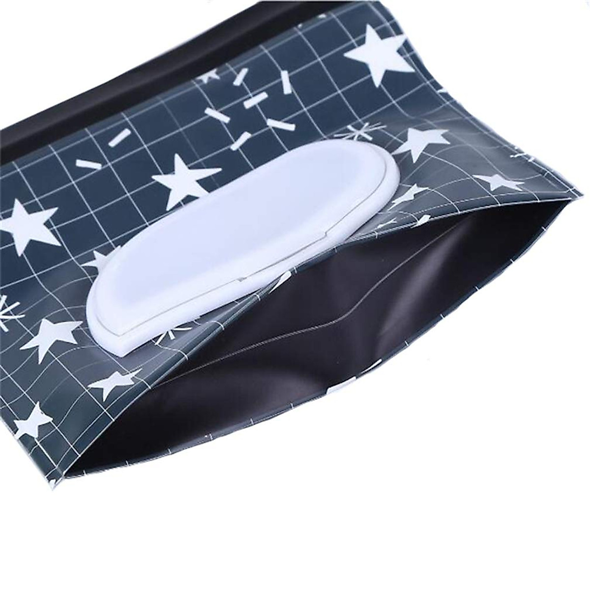 Yunzee Portable Wet Wipe Pouch Dispenser Reusable Refillable Clutch Baby Wipes Dispenser Holder Case Keeps Wet Wipes Moist,Black Star