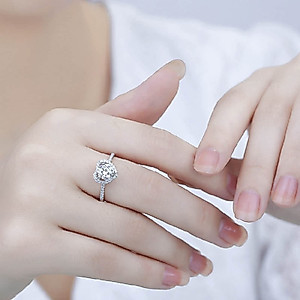 Cuteam Women Ring, Heart Shape Cubic Zirconia Jewelry Shining Finger Ring for Wedding Party Prom Banquet Silver