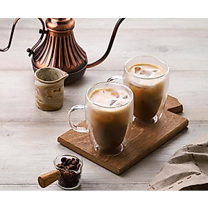 GMFINE Double Wall Glass Coffee Mugs with Handle, 16 oz Insulated Clear Espresso Cups, Cappuccino Cups, Latte Cups, Tea Cups, and Beverage Glasses, Heat Resistant, 4 Pack