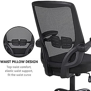 Mesh Office Chair Ergonomic Office Chair with Arm flip up and Back Support Office Chair, Adjustable Height Executive Office Chair for Computer Desk Home Office Chair Black