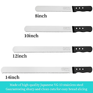 COZYRA Wave Edge Black Precision High Carbon Stainless Steel Bread Knife - Ideal for Effortlessly Slicing Homemade Bread, Bagels, Pizza, and Cakes. (10 Inch)