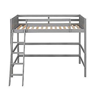 ODC Twin Loft Bed with Angle Ladder, Solid Wood Loft Bed with Safety Guardrail for Teenagers and Adults, High Loft Bed with Wooden Slats Support, No Box Spring Needed