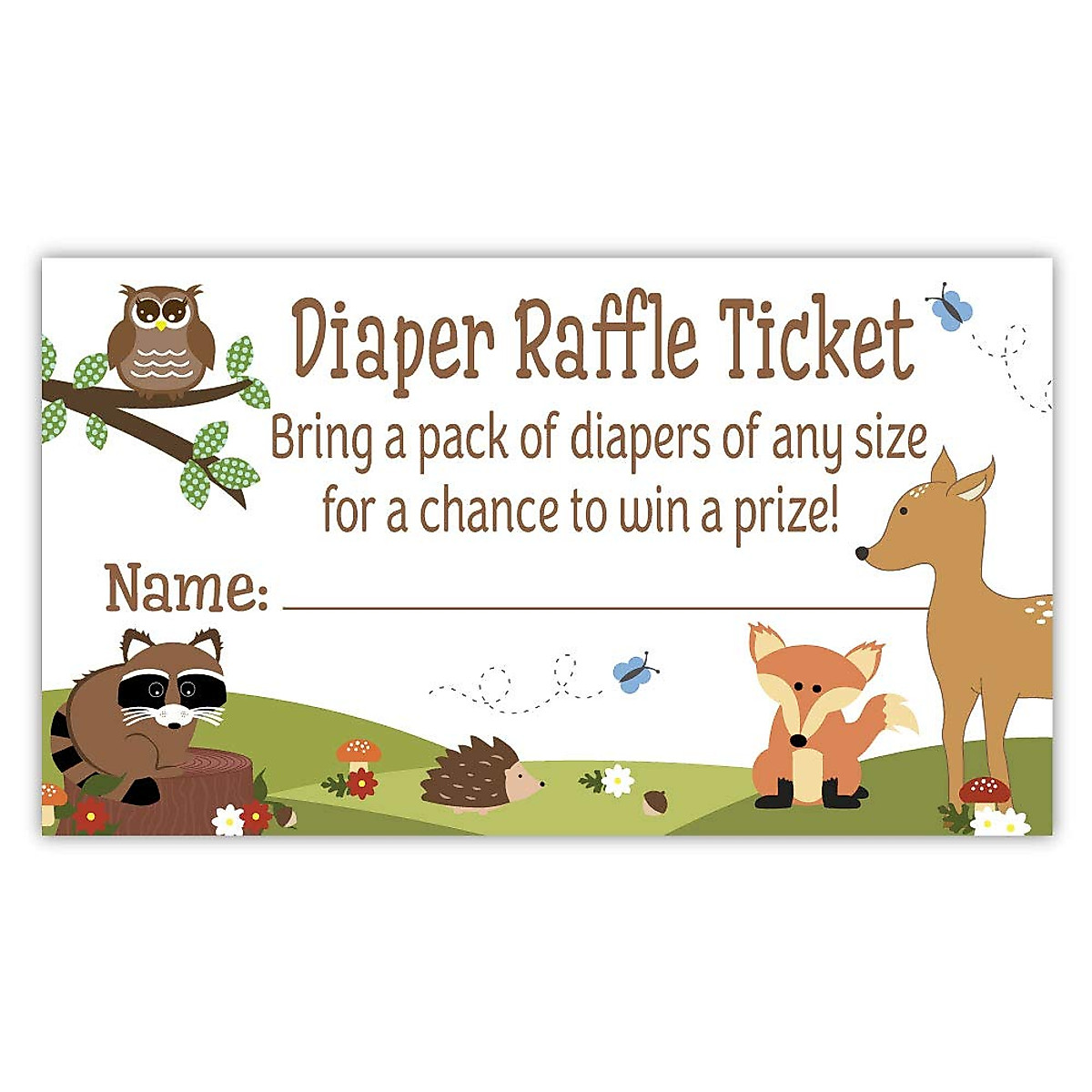 50 Woodland Diaper Raffle Tickets - Boy Baby Shower Game