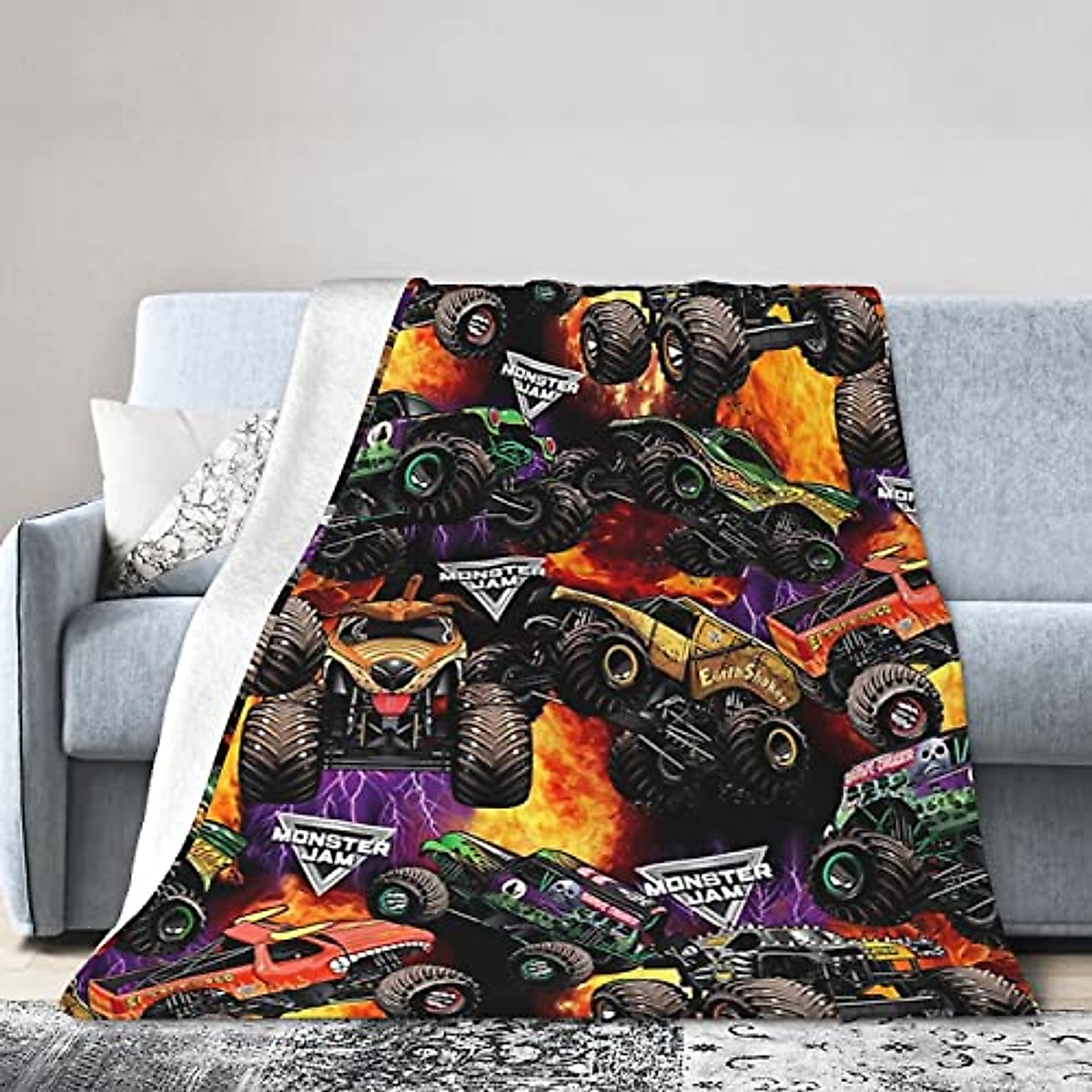 Monster Truck Blanket 50"x40" Ultra-Soft Fleece Throw Anti-Pilling Flannel Soft Cozy Fleece for Sofa Bed Room Decor Car Bed Camping Keep Warm Decor Boys Adults Birthday Gifts