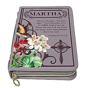 9.6x6.6 Inch Personalized Bible Cover, Custom Bible Cover – Personalized Leatherette Bible Cover and Carrying Case with Handle, Womens Bible Case (Gray (Design 2))
