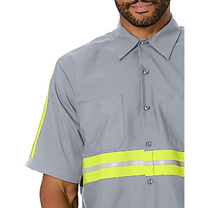 Red Kap Men's Enhanced Visibility IndustrialWork Shirt , Grey with Yellow/Green Visibility Trim, Short Sleeve X-Large