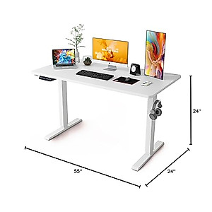 Win Up Time Standing Desk Adjustable Height Desk- Whole Piece Desktop Electric Adjustable Standing Desk, Height Adjustable Desk Stand Up Desk for Home Office Computer Desk,White 55x24Inch