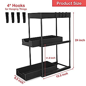 Solesoul 3-Tier Under Sink Organizers and Storage Unit - Bathroom and Kitchen Sink Organizers with 4 Hooks - Multi-Purpose Cabinet Organizer Shelf with Sliding Drawers - Black- White- Gray (Black)