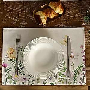 ARKENY Spring Summer Flower Butterfly Placemats 12x18 Inches Set of 4,Seasonal Burlap Farmhouse Indoor Kitchen Dining Table Decoration for Home Party