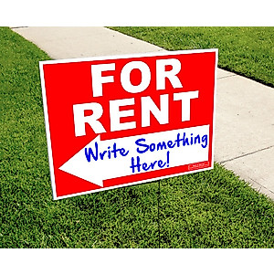 Large for Rent Sign Kit with Tall Stands - Yard Sign Bundle for Rental Property - Include (1x) 24" x 18" Yard Sign with (2X) Directional Left or Right Arrow + (3X) 24" Tall Wire Stakes