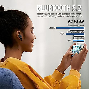 beiwin Wireless Earbuds, 5.3 Bluetooth Stereo Earbuds with Built-in Microphone, Smart Touch Control Wireless Headphones for iPhone/Samsung/iOS/Android