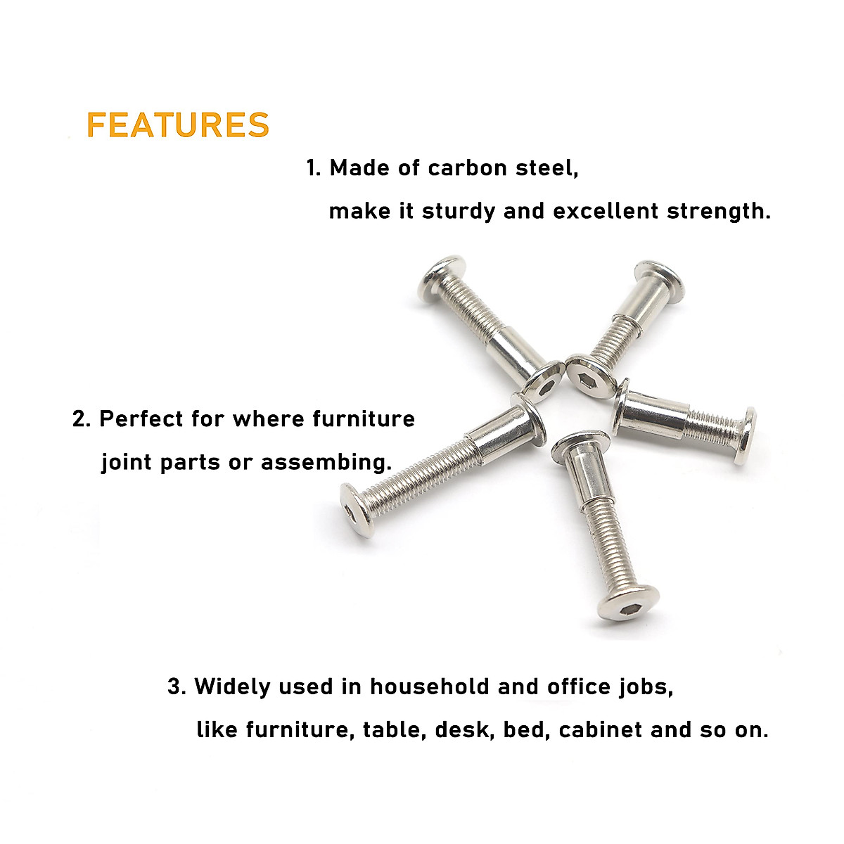 binifiMux 50pcs M8x20mm/25mm/30mm/35mm/40mm Rivet Countersunk Hex Socket Cap Bolts and Hex Head Barrel Nuts Assortment Kit for Furnitures Cribs Chairs, Nickel Plated