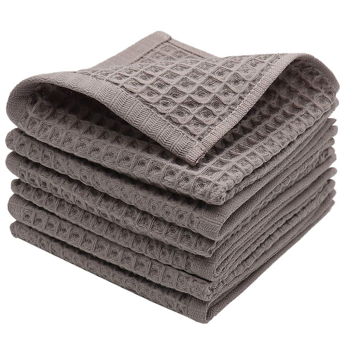 GQZLUCK 100% Natural Cotton Dish Towels Classic Waffle Weave Dish Cloths, Soft Ultra Absorbent Bath Hand FaceTowel, Fast Drying Lightweight Washcloth, Set of 6 (Dark Grey)