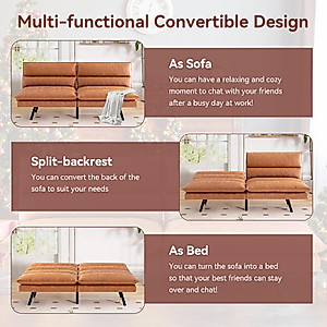 Hcore, Faux Leather Futon Couch, Memory Foam Small Splitback Loveseat Sleeper Sofa Bed Sofabed, Pure Brown