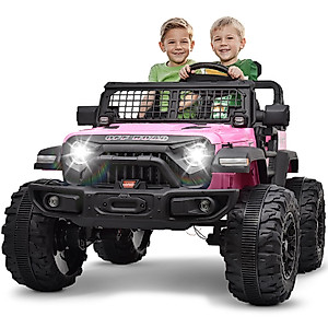 Blitzshark 24V MAX Ride-on Truck 2 Seater 4WD Kids Electric Vehicle 4x4 XXL Battery Powered Car, with 480W Ultra Powerful Motor, 7AH Battery, Remote Control, Full-Metal Suspension& DIY Sticker, Pink
