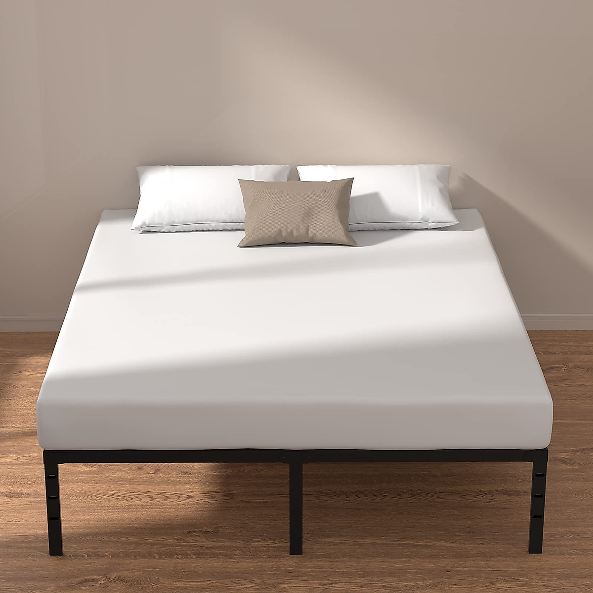 Meberam 18 Inch Full Size Metal Platform Bed Frame Heavy Duty Mattress Foundation Support No Box Spring Need, Black