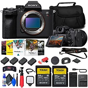 Sony a7R V Mirrorless Camera (ILCE7RM5/B) + 2 x 64GB Memory Card + Corel Photo Software + Bag + 3 x NP-FZ100 Compatible Battery + Charger + Card Reader + LED Light + HDMI Cable + More (Renewed)