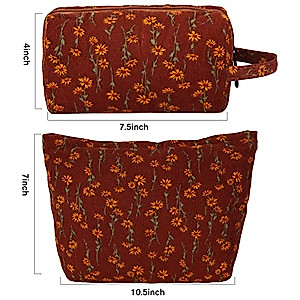 MHDGG 2 Pieces Makeup Bag Set Large Travel Makeup Bag Floral Cosmetic Bag Makeup Bag Pouch Travel Cosmetic Organizer for Women,Brown