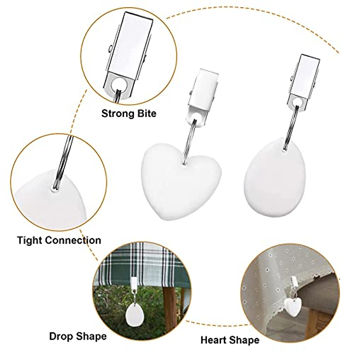 Morobor Tablecloth Weights Hangers, 8pcs Two Style Table Cover Weights with Stainless Steel Clip for Outdoor Family Dinner Garden Party Wedding Camping Picnic( White)