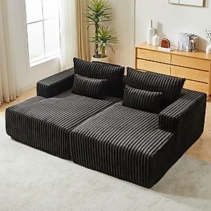 Lakifun 87" Oversized Sectional Lounge Chaise Chair, Cloud Plush Loveseat with Reclining Sofa Couch Bed, Fluffy Modern Sleeper Deep Seat for Indoor Living Room Bedroom, Black