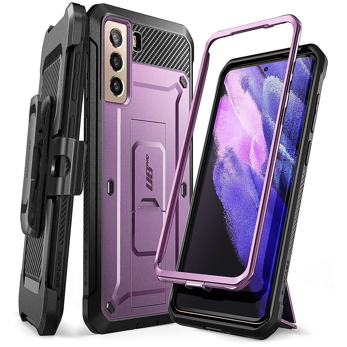 SUPCASE for Samsung Galaxy S21 5G Case with Satnd (Unicorn Beetle Pro), [Built-in Belt Clip] Heavy Duty Shockproof Protective Phone Case without Built-in Screen Protector for Galaxy S21, Violte
