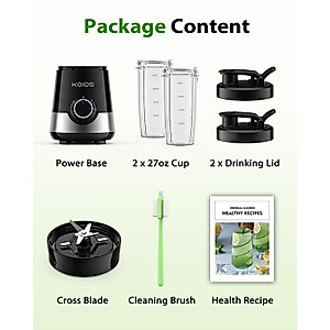 KOIOS Smoothie Blender, 900W Blenders for Kitchen with 27oz No-BPA Portable Bottles and Spout Lids, 3 Modes Personal Mixer Blender for Shakes Smoothies Frozen Drinks Baby Food, Nutritious Recipe