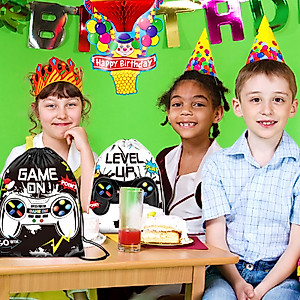 Eccliy 20 Pcs Video Game Party Drawstring Bags 12 x 10 Inch Gaming Party Gift Bag Birthday Party Supplies for Boys Adult(Black, White,Vivid Style)