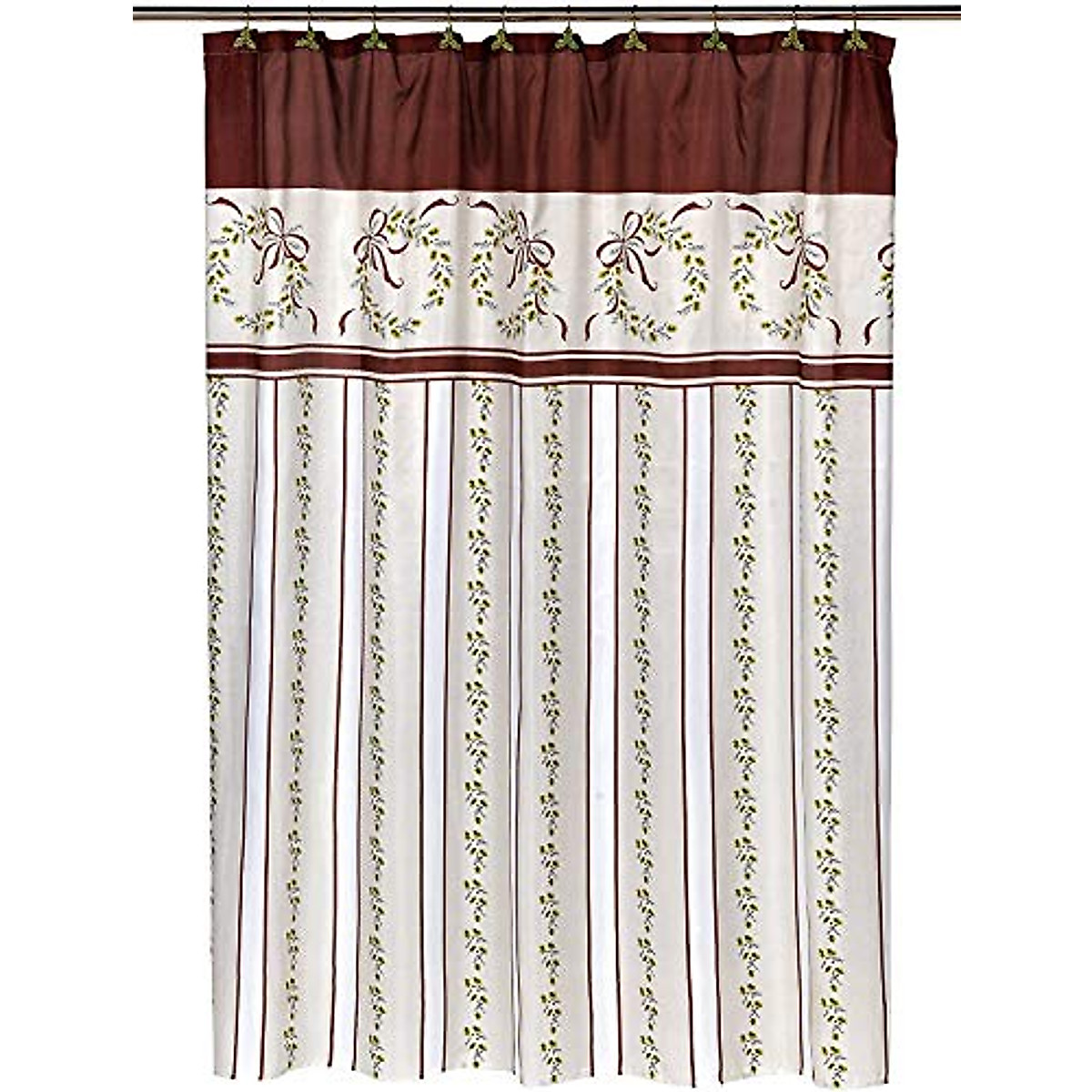Carnation Home Fashions Christmas Shower Curtain 3 Pack - 1 Each Victorian Christmas Wreath Stripe, Poinsettia Xmas Stripe, Santa Claus Stripe - Set 3 Fabric Xmas Shower Curtains Jolly Santa