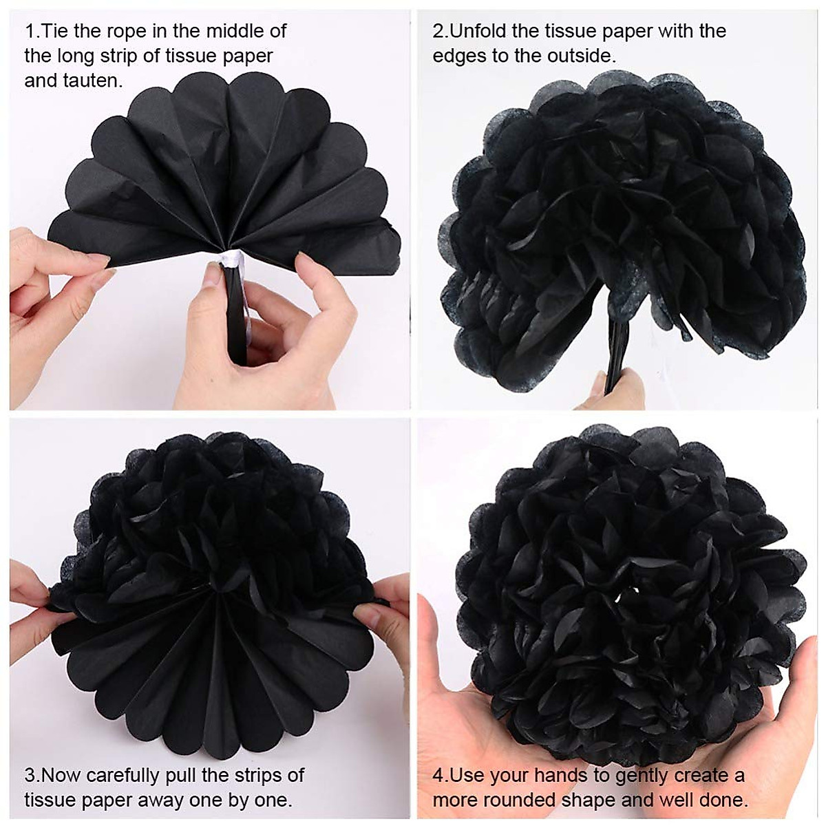 Black and Gold Party Decorations Happy Birthday Confetti Balloons with Banner,Star Heart Foil Balloons,Paper Pompoms for18th 20th 30th 40th 50th 60th 70th Birthday Decorat (Black and Gold)