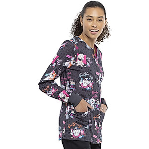 Cherokee Prints Women Warm Up Scrubs Jacket Snap Front CK301, XS, Selfie Care