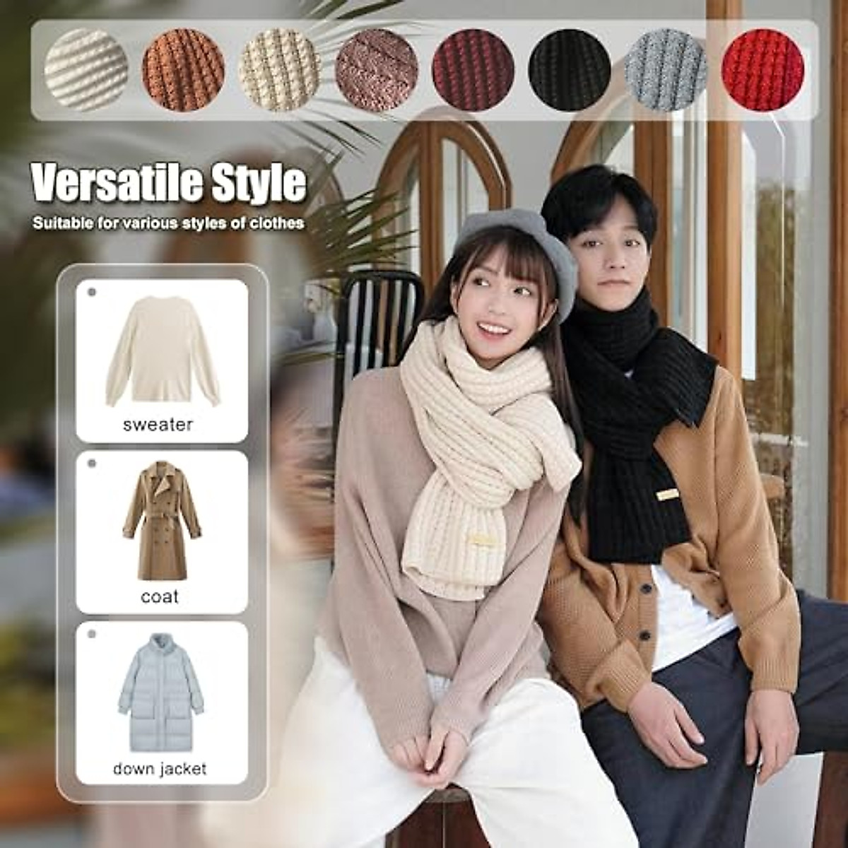 Boaisdus Winter Chunky Knitted Scarf Women's & Men Soft Long Knit Scarves Cold Weather and Wraps Warm Knit Scarfs Women for Outddor(Beige-69 L x 10" W)