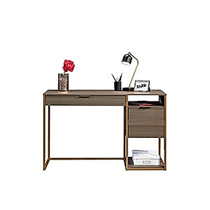 Sauder International Lux Single Pedestal Home Office Desk, L: 47.48" x W: 20.00" x H: 29.72", Diamond Ash Finish