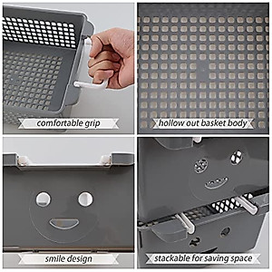 Jandson Plastic Stacking Baskets with Handle, Grey Basket, 4 Packs