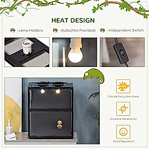 PawHut Reptile Glass Terrarium Tank, Breeding Box with Screen Ventilation, Lamp Holders, Hanging Basin for Lizards, Chameleon, Tortoise, 23.5" x 16" x 28"