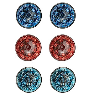 Bascuda® Small Ceramic Bowls Set of 6 with Gift Box - Snack Bowls for Tapas, Dessert, Nuts, Olive, Soy Sauce Dish, Dip - Colourful Decorative Moroccan Spanish Mexican - Decorative Bowl - 3.14 Inches