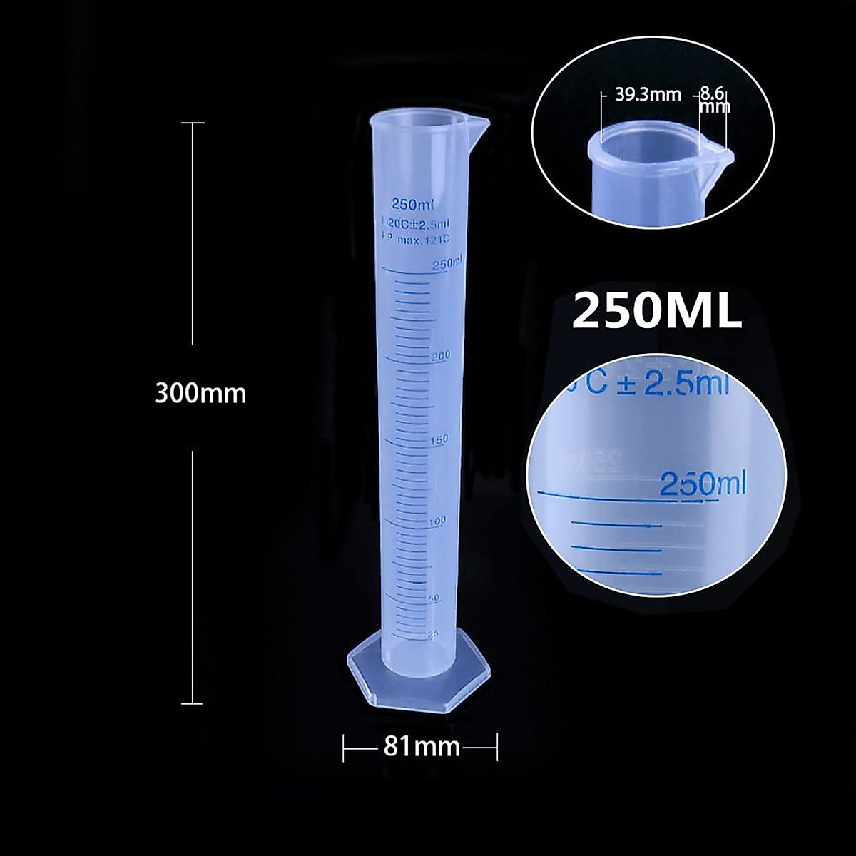 250ml Plastic Graduated Cylinker, Measuring Cylinder Graduated Cylinders Lab Supplies Laboratory Tools