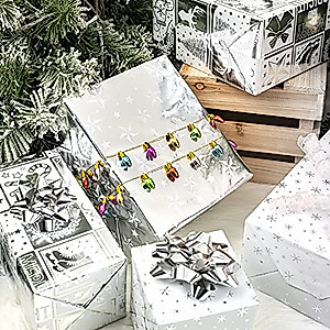 WRAPAHOLIC Christmas Wrapping Paper Roll - Silver Snowflakes, Candy Cane Holiday Collection with Metallic Foil Shine - 4 Rolls - 30 Inch X 120 Inch Per Roll