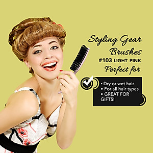 Styling Gear Detangling Hair Brush Nylon Bristles 7 Row Teasing Womens Brush For Thick Hair Small Travel Hairbrush Brush For Hair 1 Pcs. (Light Pink)