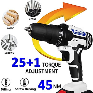 21V Cordless Power Drill Set 1/2'' Keyless Metal Chuck, Battery Electric Drill with Fast Charger, 25+1 Torque Setting Portable Power Driven Electric Drill Kit, 2 Variable Speed & LED Worklight