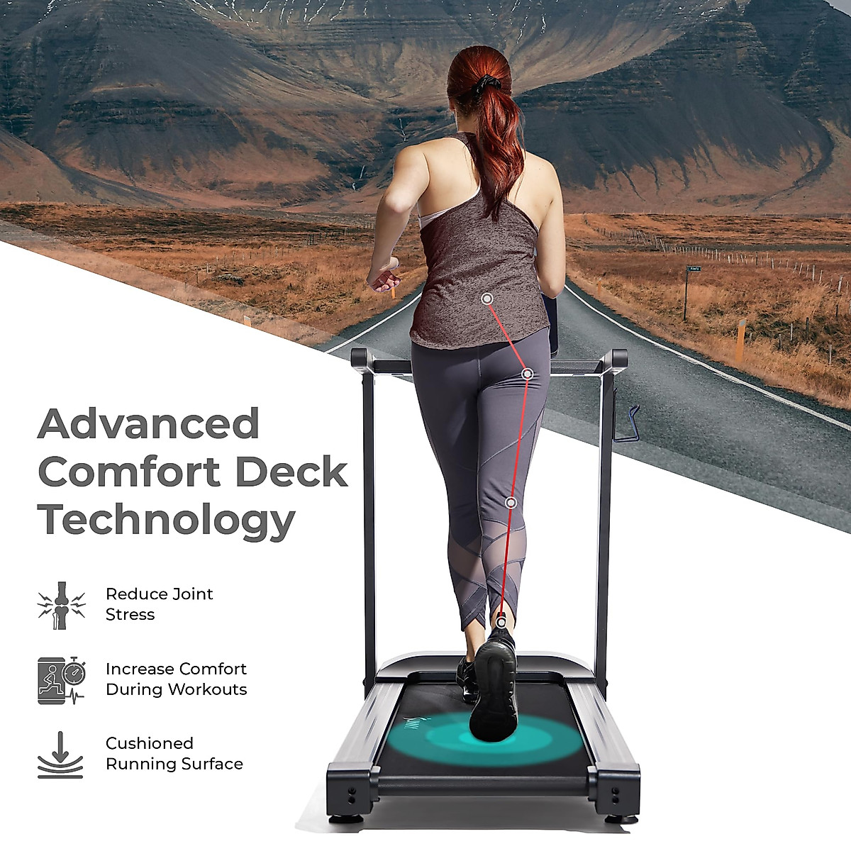 Sunny Health & Fitness Interactive Slim Folding Treadmill with Advanced Brushless Motor, Shock Absorption, Digital Monitor, Free SunnyFit App Bluetooth Connectivity, Optional 12-Level Auto Incline