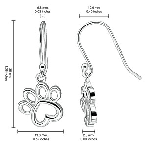 Hoops & Loops 925 Sterling Silver Puppy Dog Cat Pet Paw Print Love Heart Drop Dangle Hook Earrings for Women Men Teen Girls (Silver)