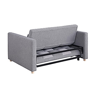 Gangnamri Loveseat Sleeper Sofa, Pull Out Sofa Bed with Adjustable Backrest and Pillows, Teddy Fabric Couch Bed for Living Room, Apartment and Small Space (Deep Grey+Light Grey)