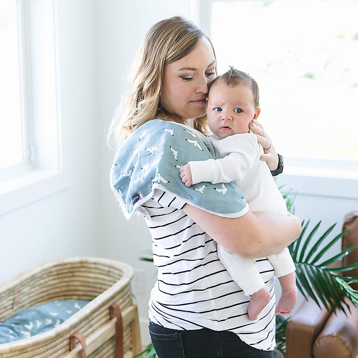 Bebe au Lait Nautical Seagulls Oh-So-Soft Muslin Burp Cloths, Blue, One Size