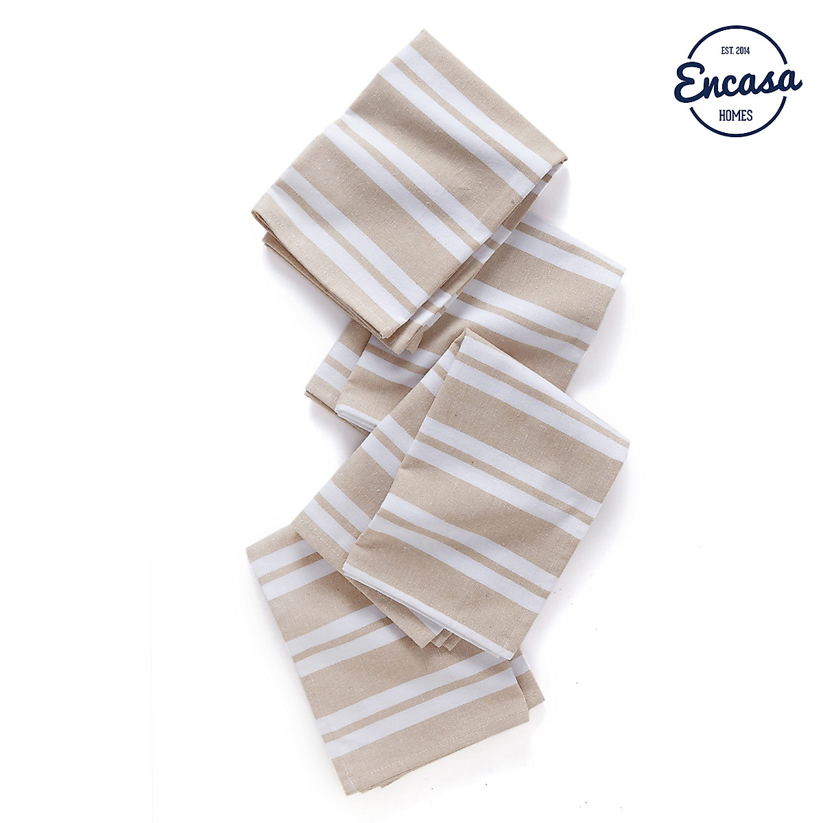 Encasa Homes Anti-Odour Kitchen Dish Towels, 18 x 28 inch (4 Pc Set) Highly Absorbent, Tea Towels for Cleaning & Quick Drying, Eco-Friendly Cotton Franca Beige Stripes